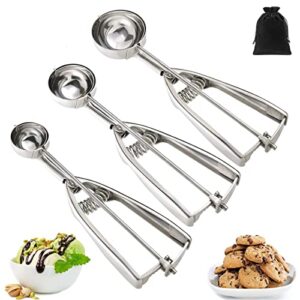 ice cream scoop, 3pcs cookie scoop set, 18/8 stainless steel cookie dough scoop, cookie scoops for baking set of 3, ice cream scooper with trigger release, cookie scooper for baking, cupcake scoop