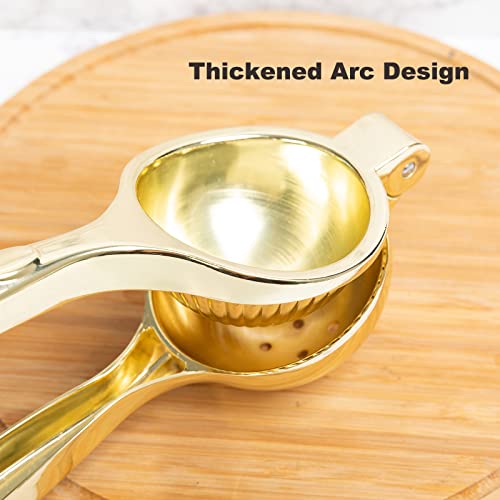 Agirlvct Lemon Squeezer, Heavy Duty Zinc Manual Lemon Juicer, Threaded Groove Fresh Small Oranges Limes Juicer Hand Press Manual Press for Home Restaurant Kitchen Accessories Utensils(Gold)