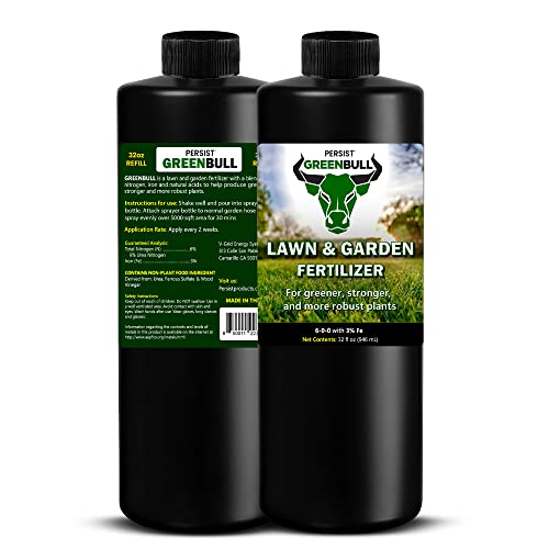 Persist Green Bull - 32oz Liquid Grass Fertilizer for Lawn and Garden Soil that Naturally Enhances Green and Creates Nitrogen Rich Plant Soil for Spring or All Year Lawn Care, Naturally Based Fertilizer for Greener Plants