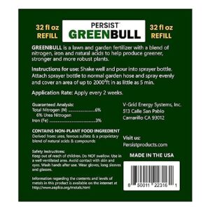 Persist Green Bull - 32oz Liquid Grass Fertilizer for Lawn and Garden Soil that Naturally Enhances Green and Creates Nitrogen Rich Plant Soil for Spring or All Year Lawn Care, Naturally Based Fertilizer for Greener Plants