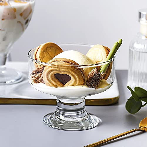 OhMill Glass Trifle Bowl Small Footed Dessert Cups Premium Crystal Clear Glass Ice Cream Bowls Perfect for Cereal, Nut, Fruit, Pudding, Salad, Milkshakes