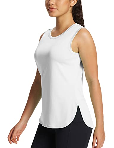 BALEAF Women's Workout Tank Tops Sleeveless Athletic Tennis Exercise Running Shirts with Side Slit White M