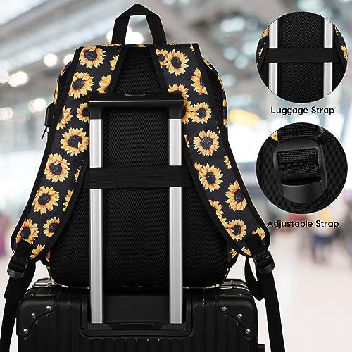 YAMTION School Backpack,Sunflower Bookbag Men and Teen Boy Schoolbag with USB Charging Port for High School College Office Work Travel