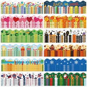 geyee 360 pcs holiday bulletin board borders decorative scalloped border trim summer 4th of july back to school fall halloween christmas bulletin board trim for classroom school, 12 design (stylish)