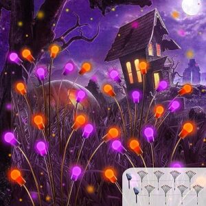 𝟖𝐏𝐚𝐜𝐤 𝐓𝐨𝐭𝐚𝐥 𝟔𝟒𝐋𝐄𝐃 purple and orange solar halloween lights - solar firefly lights outdoor, solar gardeen light, solar lights waterproof for garden halloween decoration (orange&purple)