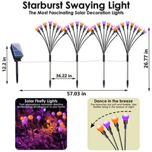 𝟖𝐏𝐚𝐜𝐤 𝐓𝐨𝐭𝐚𝐥 𝟔𝟒𝐋𝐄𝐃 Purple and Orange Solar Halloween Lights - Solar Firefly Lights Outdoor, Solar Gardeen Light, Solar Lights Waterproof for Garden Halloween Decoration (Orange&Purple)