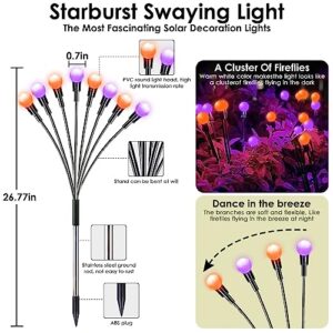 𝟖𝐏𝐚𝐜𝐤 𝐓𝐨𝐭𝐚𝐥 𝟔𝟒𝐋𝐄𝐃 Purple and Orange Solar Halloween Lights - Solar Firefly Lights Outdoor, Solar Gardeen Light, Solar Lights Waterproof for Garden Halloween Decoration (Orange&Purple)