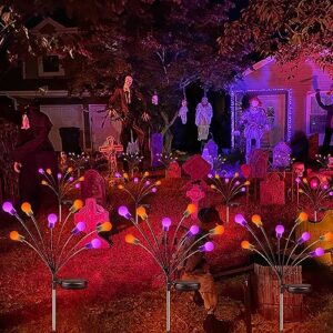 𝟖𝐏𝐚𝐜𝐤 𝐓𝐨𝐭𝐚𝐥 𝟔𝟒𝐋𝐄𝐃 Purple and Orange Solar Halloween Lights - Solar Firefly Lights Outdoor, Solar Gardeen Light, Solar Lights Waterproof for Garden Halloween Decoration (Orange&Purple)