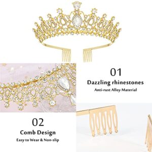 Makone Gold Birthday Decorations Tiara for Women, Birthday Queen Sash and Rhinestone Tiara Set with Combs, Crystal Hair Accessories for Women and Grils Birthday Party Decorations