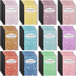 colarr 48 pack mini composition notebook, assorted marble covers 4.5 x 3.25 inches narrow ruled mini pocket marble journal notebooks for kids college school office, 120 pages (60 sheets), 12 colors