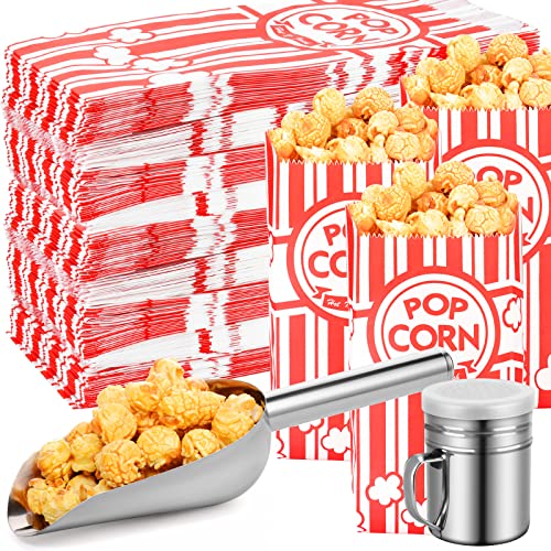 Essenya 202 PCS Popcorn Bags with Popcorn Scoop and Salt Shaker,1 oz Small Pop Corn Bags Popcorn Bags Individual Servings for Popcorn Machine Supplies Party Movie Night Theater (Simple, 202 PCS)