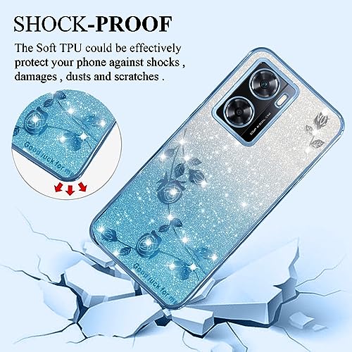 for Oppo A57 4G Case Glitter for Women Girls Pink Floral Clear Shockproof Protector Oppo A57 Case Luxury Diamond Bling Sparkle Cute Phone Case Cover Soft TPU (Blue)