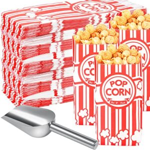 essenya 101 pcs popcorn bags with popcorn scoop, 1 oz small pop corn bags popcorn bags individual servings for popcorn machine supplies party movie night theater (simple, 101 pcs)