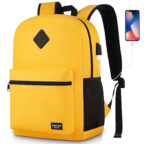 YAMTION Unisex School Backpack,Classic Casual Bookbag Adults and Teens Schoolbag with USB Port for High School College Office Work Travel