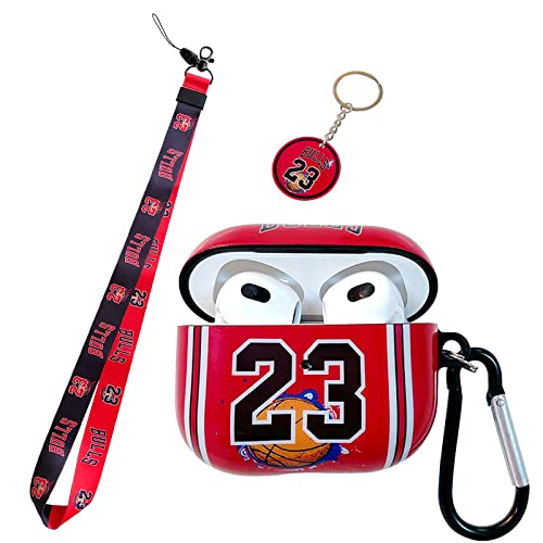 Character 23 Jersey with Basketball Sports Brand Style Lanyard Keychain Airpod 3rd Generation Case, Personalised and Unique Process TPU Soft AirPod 3rd Case Cover. Suitable for Fans,No.23