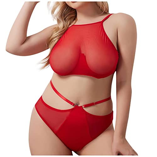 Sexy Lingerie, Sex Lingerie for Women Naughty Clothes Lengerie Stockings Ladies Cute Girl Lingerie Set Hollow Underwear Nightdress Women's Lingerie Two Piece Teddy Bodysuit (4XL, Red)