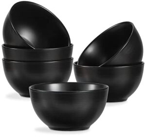 onemore cereal bowls set of 6, 28 oz large soup bowls for kitchen 6 inch ceramic salad bowls microwave dishwasher safe deep serving bowl set for salad dessert rice, black