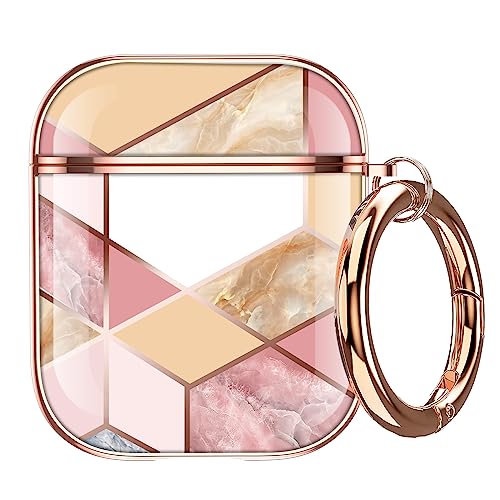 Maxjoy for AirPods 2nd Generation Case, Graceful Marble Hard Protective Shockproof Airpods Case Cover with Keychain Compatible with Apple AirPods 1st and 2nd Charging Case for Women Men,Pink Yellow