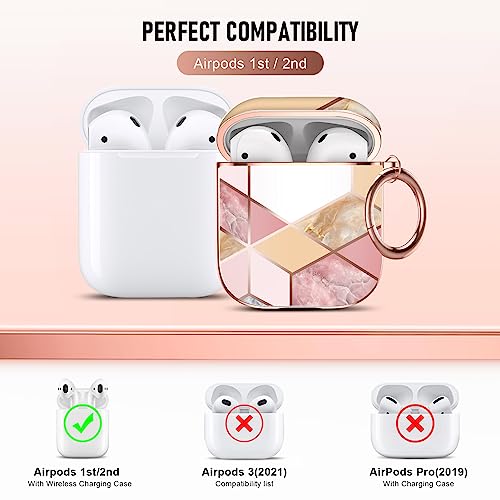 Maxjoy for AirPods 2nd Generation Case, Graceful Marble Hard Protective Shockproof Airpods Case Cover with Keychain Compatible with Apple AirPods 1st and 2nd Charging Case for Women Men,Pink Yellow