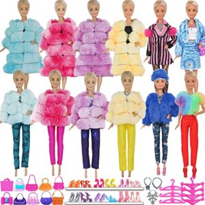 eutenghao 11.5 inch doll winter clothes fur coat jacket set include shoes necklaces bags hangers for 30cm girl dolls, fashion tops jeans t-shirt dress skirt hat casual outfits for doll toys girl gift