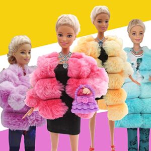 EuTengHao 11.5 Inch Doll Winter Clothes Fur Coat Jacket Set Include Shoes Necklaces Bags Hangers for 30cm Girl Dolls, Fashion Tops Jeans T-Shirt Dress Skirt Hat Casual Outfits for Doll Toys Girl Gift