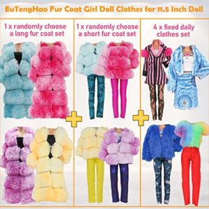 EuTengHao 11.5 Inch Doll Winter Clothes Fur Coat Jacket Set Include Shoes Necklaces Bags Hangers for 30cm Girl Dolls, Fashion Tops Jeans T-Shirt Dress Skirt Hat Casual Outfits for Doll Toys Girl Gift