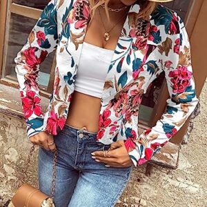 OYOANGLE Women's Floral Print Long Sleeve Blazers Casual Office Work Open Front Cardigan Jacket Blazer White L