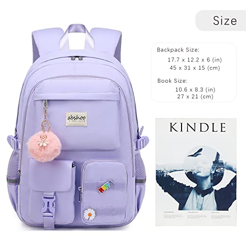 abshoo Big Student Laptop Backpack For College Women Middle High School Teen Girls Bookbag Travel Daypack (Purple)