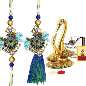 TIED RIBBONS Rakhi for Brother and Bhabhi with Gift Set | Swan Statue | Rakhi Thread | Roli Chwal Tika - Raksha bandhan Bhai Bhabhi Rakhi Set | Rakhi Card | Lumba Rakhi for Bhabhi