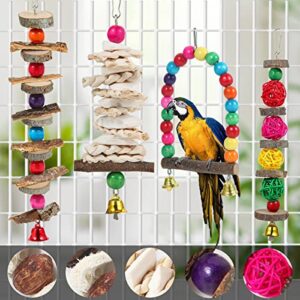 Bird Perch Bird Toys Parakeet Toys,6 Pack Bird Cage Accessories Wooden Chew Toys Perch Stand for Parrot Conure Cockatiel Lovebird Parrotlet Budgie Finches and Other Small to Medium Sized Birds