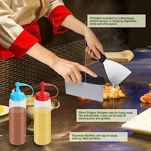 Griddle Accessories Kit, 17PCS Flat Top Grill Accessories Set for Blackstone and Camp Chef, Enlarged Spatulas, Basting Cover, Scraper, Tongs, Stain Steel Grill Spatula Kit for Outdoor BBQ & Cooking