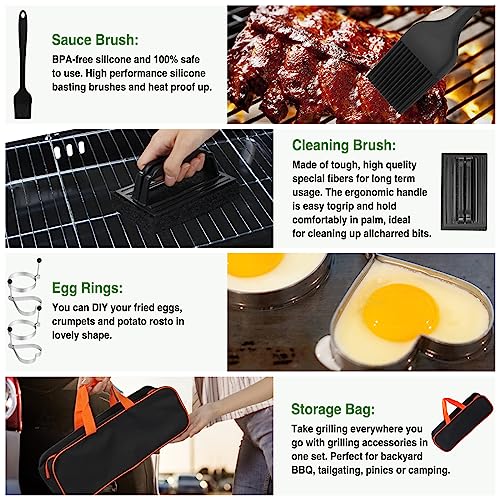 Griddle Accessories Kit, 17PCS Flat Top Grill Accessories Set for Blackstone and Camp Chef, Enlarged Spatulas, Basting Cover, Scraper, Tongs, Stain Steel Grill Spatula Kit for Outdoor BBQ & Cooking