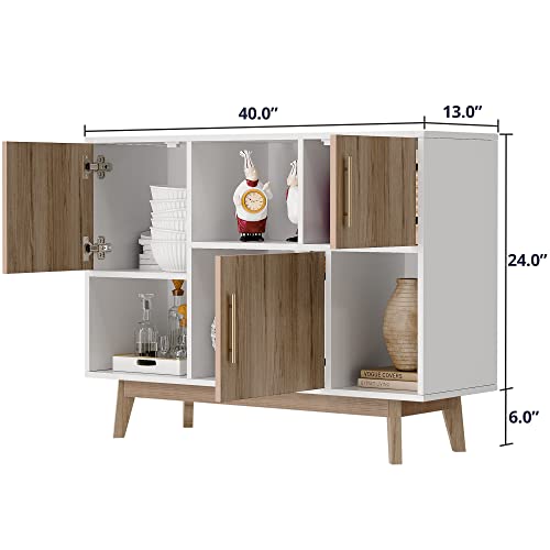 Cozy Castle 6-Cube Bookcase with Doors, Free Standing Sideboard Buffet Storage Cabinet, Mid Century Cabinet with Storage, 6 Cube Storage Organizer for Living Room, Bedroom, Hallway, White and Oak