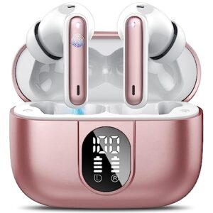 wireless earbuds, 2023 bluetooth headphones 5.3 hifi stereo earphones, 40h playtime dual mic call in-ear earbud, bluetooth earbud with dual mic call, ip7 waterproof earphones sport headset for ios