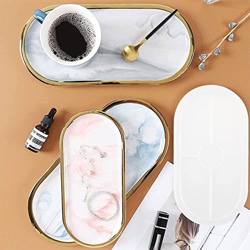 3 Pack Oval Coaster Mold Silicone Epoxy Resin Tray Mold Large DIY Casting Craft Decorating for Craft Jewelry Storage Home Decoration (Transparent White)