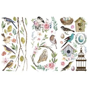 globleland 3 sheets spring bird transfer stickers birdcage rub on decor transfers sticker decals for cabinet wood door diy craft