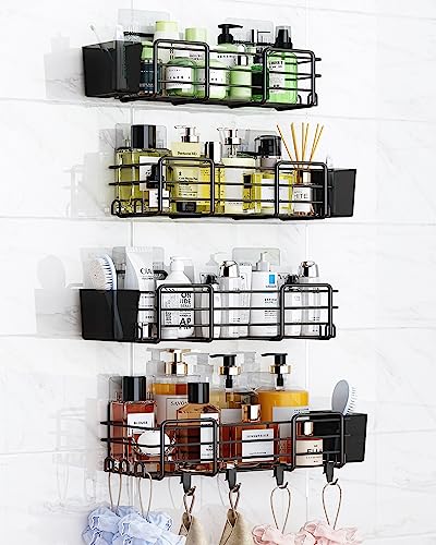 YGMMGY Shower Caddy Bathroom Organizer Adhesive Shelves 4 Packs Large Capacity Shower Racks, Rustproof Stainless Steel Bathroom Shower Organizer