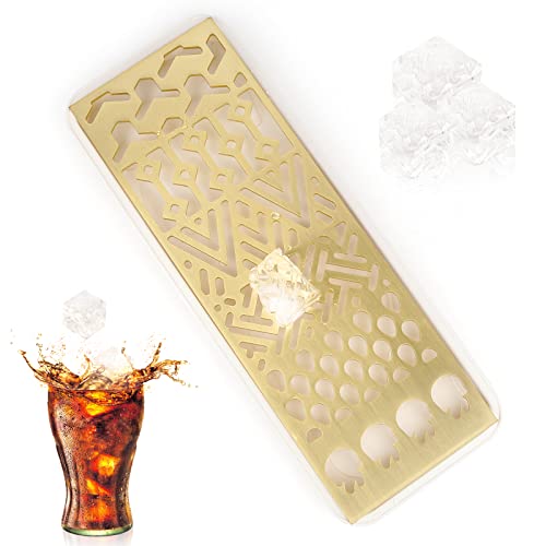 Edudif Whiskey Ice Mold Metal Ice Cube Molds for Cocktails Golden Large Ice Cube Tray Molds Stamp with Plastic Tray - Stylish and Unique Designs to Your Drinks (Pattern 2)