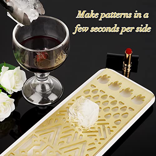 Edudif Whiskey Ice Mold Metal Ice Cube Molds for Cocktails Golden Large Ice Cube Tray Molds Stamp with Plastic Tray - Stylish and Unique Designs to Your Drinks (Pattern 2)