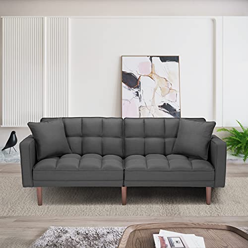 Lepfun Sleeper Sofa Bed Modern Tuft Futon Couch Convertible Loveseat Sleeper Reclining Sofa Bed Twin Size with Arms and 2 Pillows for Living Room, Dark Grey