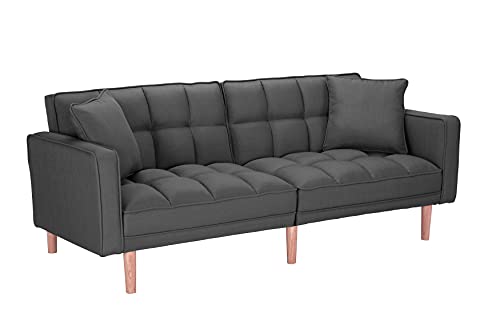 Lepfun Sleeper Sofa Bed Modern Tuft Futon Couch Convertible Loveseat Sleeper Reclining Sofa Bed Twin Size with Arms and 2 Pillows for Living Room, Dark Grey