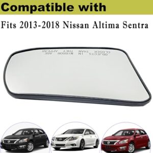 Altima Passenger Side Heated Mirror Glass with Rear Holder Compatible with Nissan Altima Sentra 2013-2018 Altima Sentra Right Side Mirror Glass Replace 963653TH0A