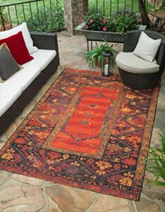 unique loom outdoor tribal collection area rug - quepos (6' 1" x 9' rectangle, multi/black)