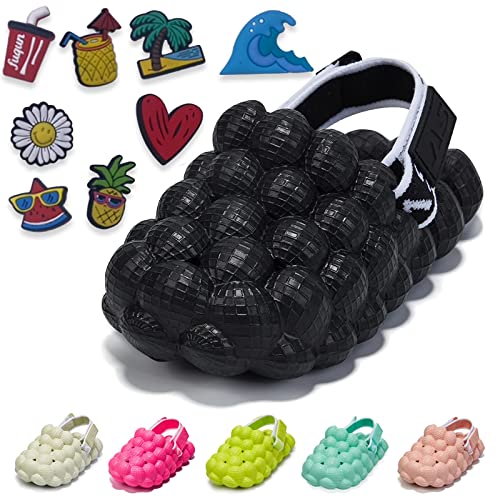 Diputer Bubble Slides For Kids With Charms Golf Ball Slides With Strap Boys Girls House Non Slip, Shower & Outdoor Sandals Slippers Black