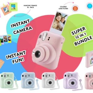 Fujifilm Instax Mini 12 Instant Camera with Case, 60 Fujifilm Prints, Decoration Stickers, Frames, Photo Album and More Accessories (Blossom Pink)