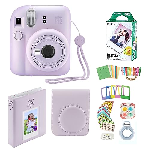 Fujifilm Instax Mini 12 Instant Camera with Case, 20 Fujifilm Prints, Decoration Stickers, Frames, Photo Album and More Accessories (Lilac Purple)