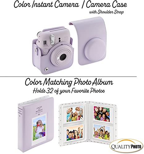 Fujifilm Instax Mini 12 Instant Camera with Case, 20 Fujifilm Prints, Decoration Stickers, Frames, Photo Album and More Accessories (Lilac Purple)