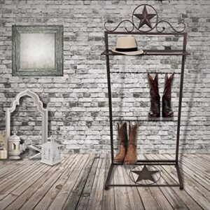 Metal Free-Standing Garment Rack in Rustic Western Cowboy Style with Star Decoration for Boots, Belts, Hats and more.