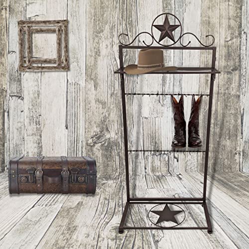 Metal Free-Standing Garment Rack in Rustic Western Cowboy Style with Star Decoration for Boots, Belts, Hats and more.