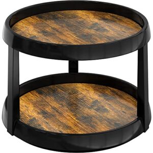 simple houseware 2 tier turntable lazy susan multifunctional organizer, rustic brown